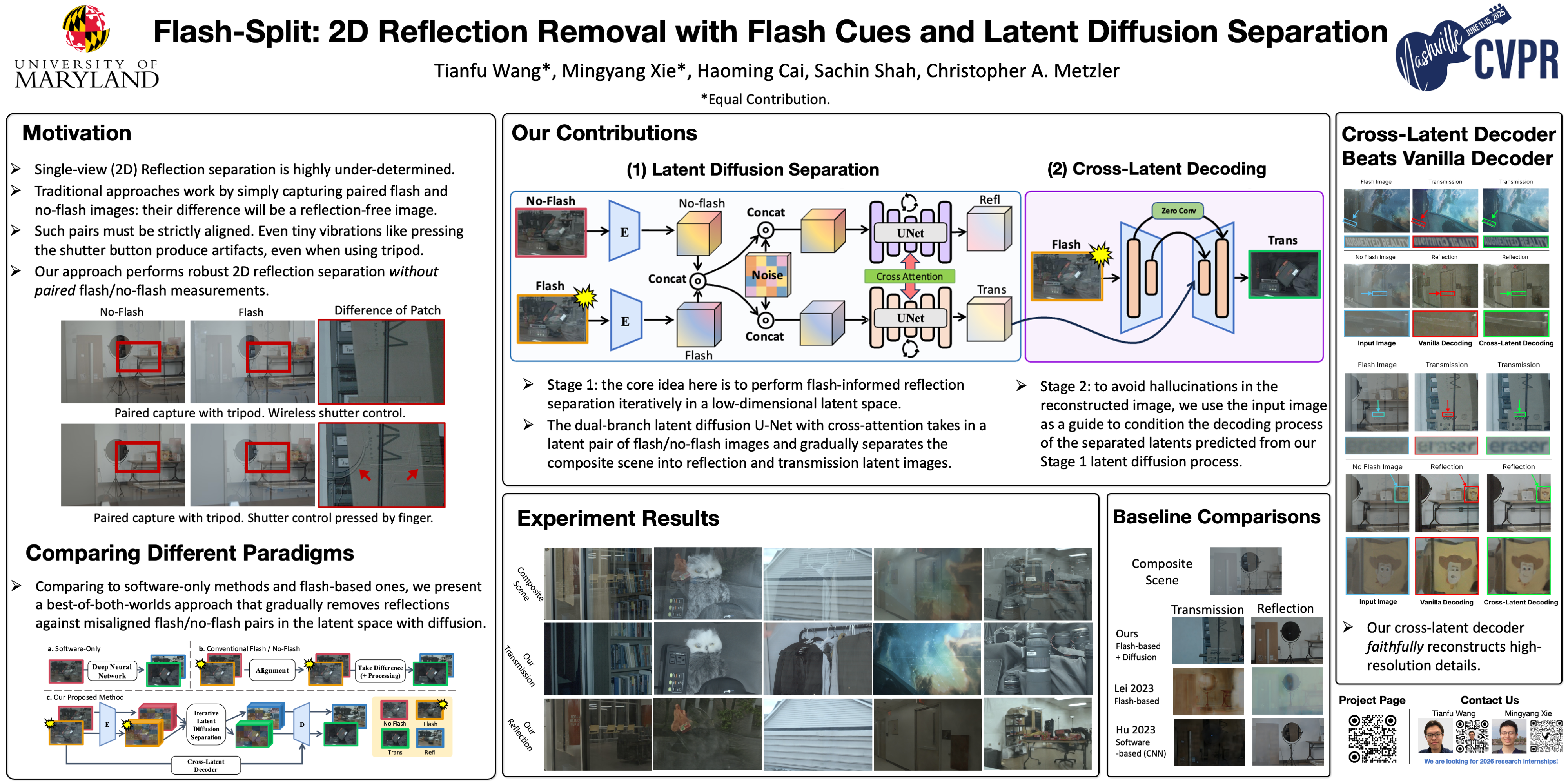 CVPR Poster Flash-Split: 2D Reflection Removal with Flash Cues and Latent Diffusion Separation